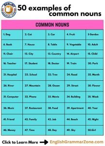 50 Examples Of Common Nouns