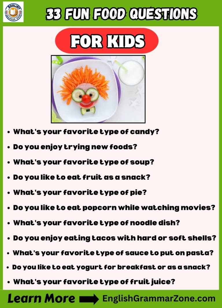 33 Fun Food Questions For Kids English Grammar Zone