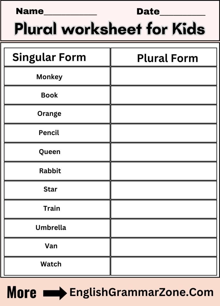 Singular And Plural Nouns Worksheet For First Grade With Answers