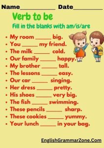 Verb To Be Worksheet Exercise | Complete The Sentences - Use Verb To Be ...