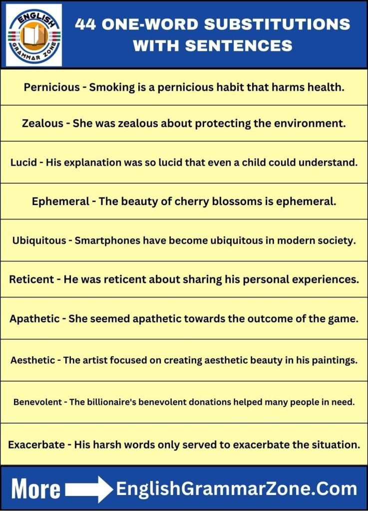 44 One Word Substitutions With Sentences