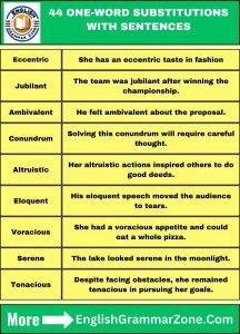 44 One Word Substitutions With Sentences