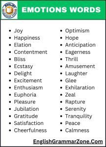 86 Vocabulary Emotions Words