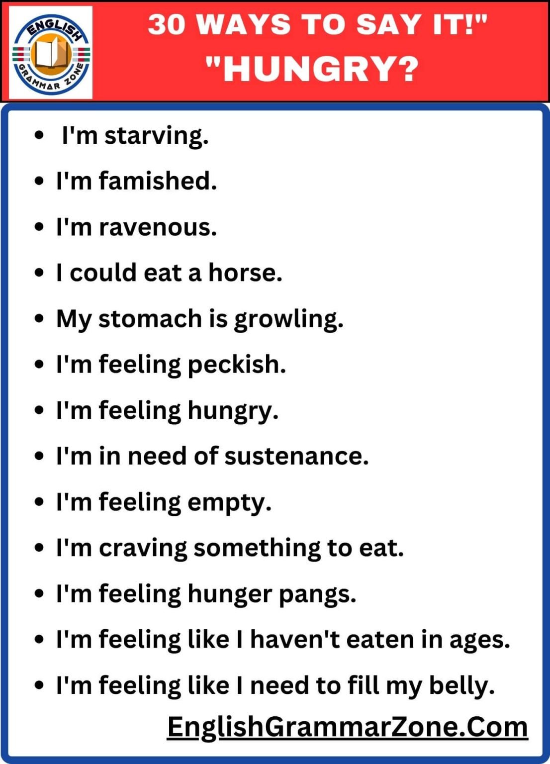 30 Ways To Say It! Hungry - English Grammar Zone