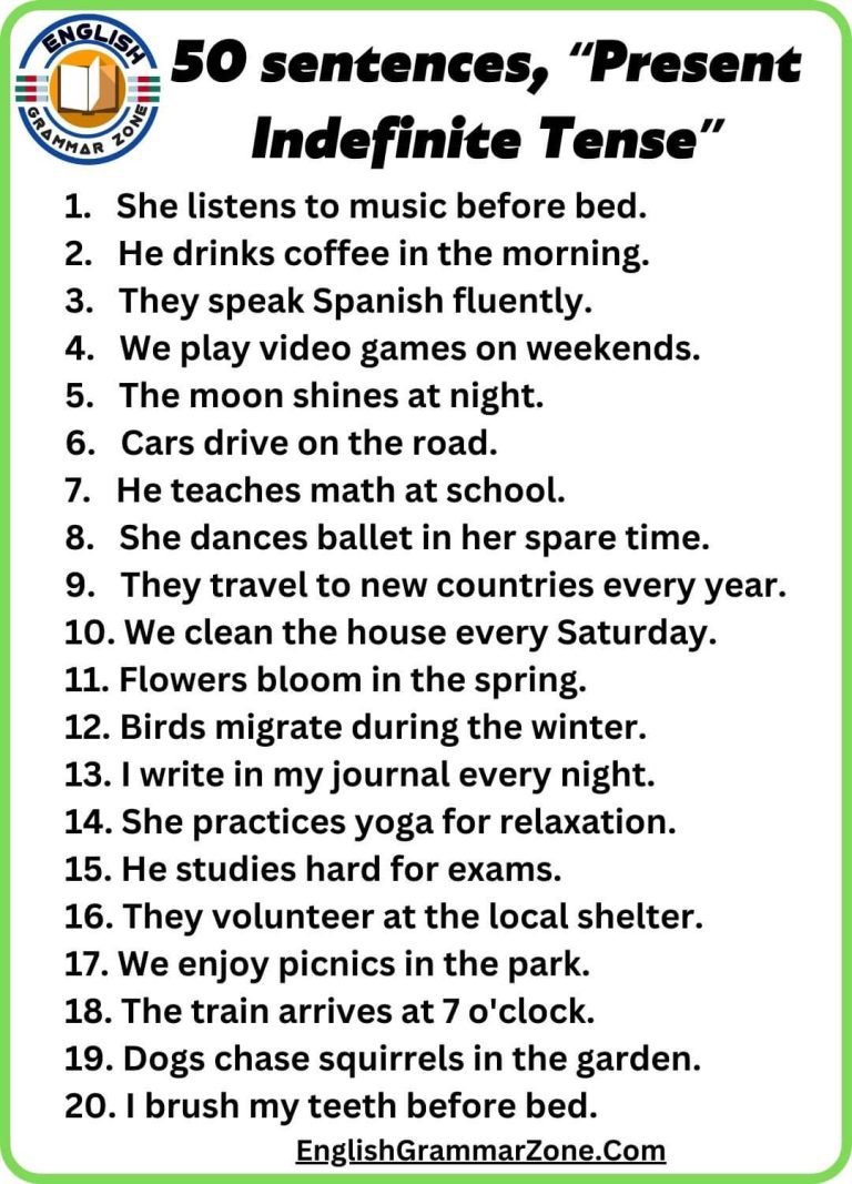 50 Present Indefinite Tense Sentences For Beginners