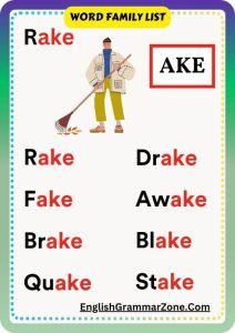 Word Family List AKE Worksheet For Grade 1