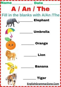 Article Worksheet For Kids 1st Grade
