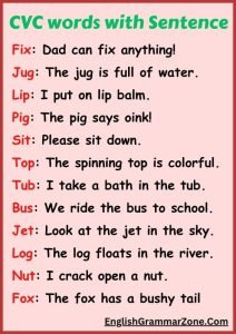 CVC Words With Example Worksheet