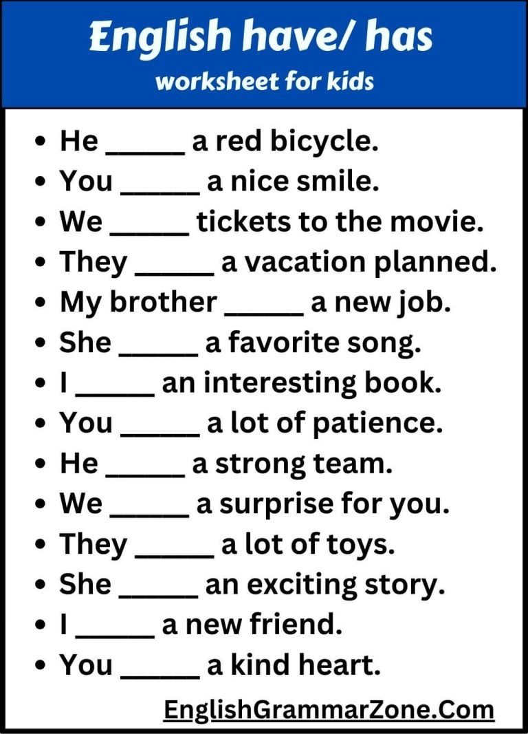 Has And Have Worksheet For Grade 4