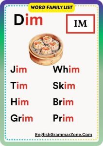 "IM Word" Family List Worksheet