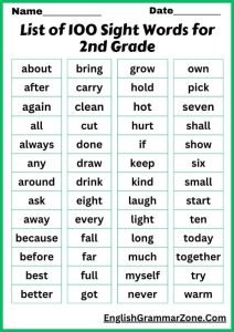 100 Essential Sight Words For 2nd Graders