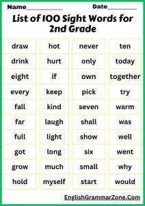 100 Essential Sight Words For 2nd Graders