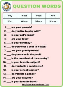 WH Questions Worksheet For Grade 4