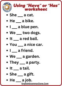 Grammar Have Or Has Worksheet For Kindergarten