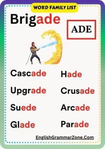 ADE Word Family Worksheet For Kids Grade 1