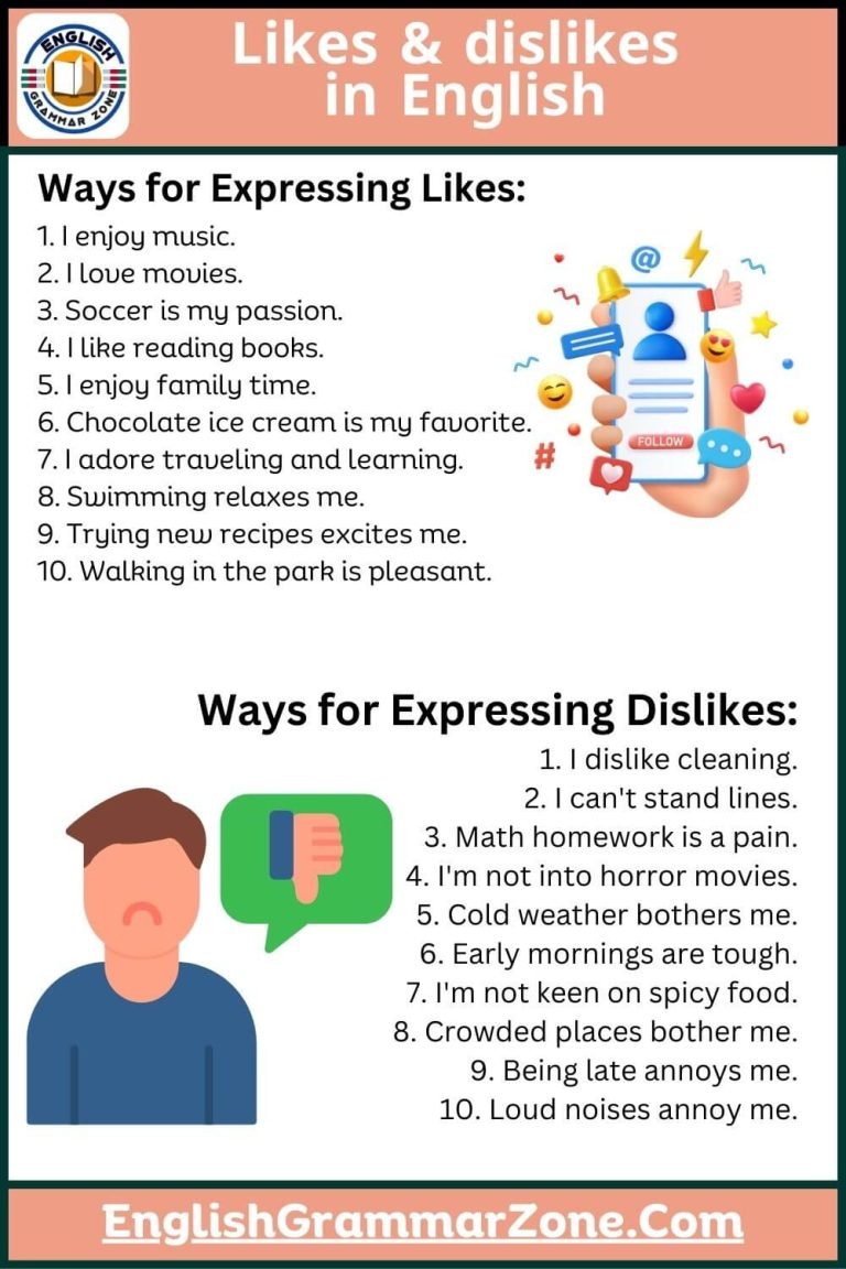 Different Ways To Say Likes And Dislikes In English
