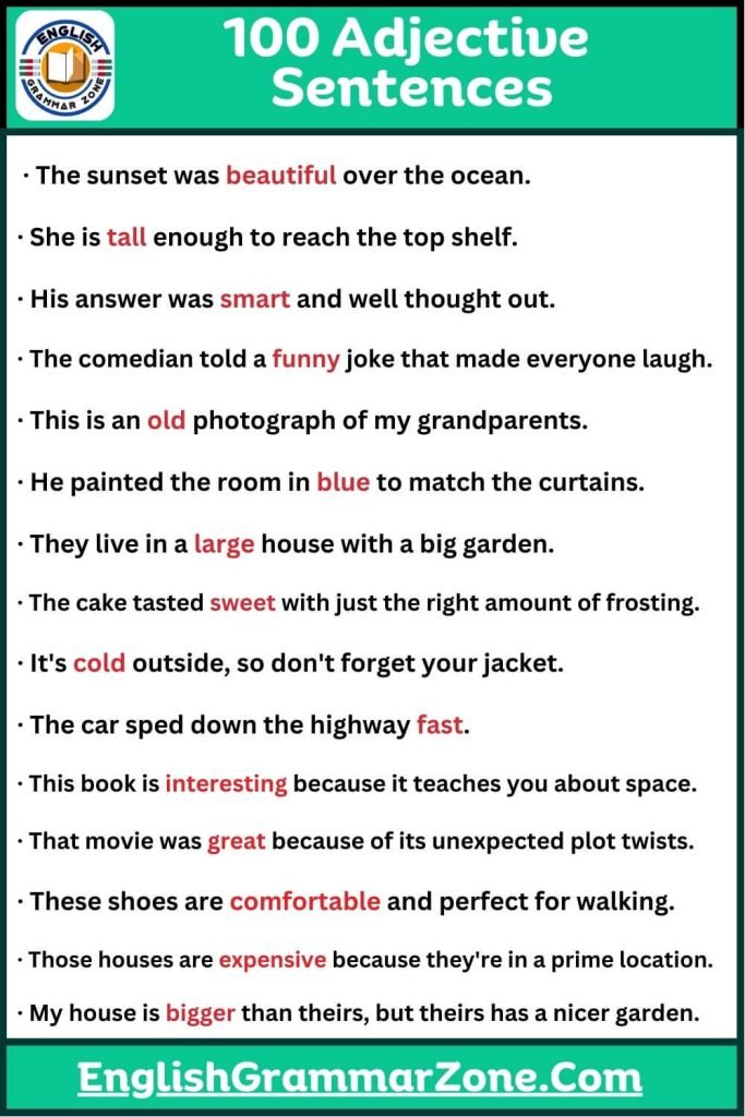 100 Examples Of Adjective In Sentence