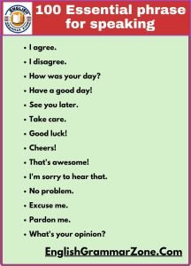 100 Essential Phrase For Daily Use। English Grammar Zone
