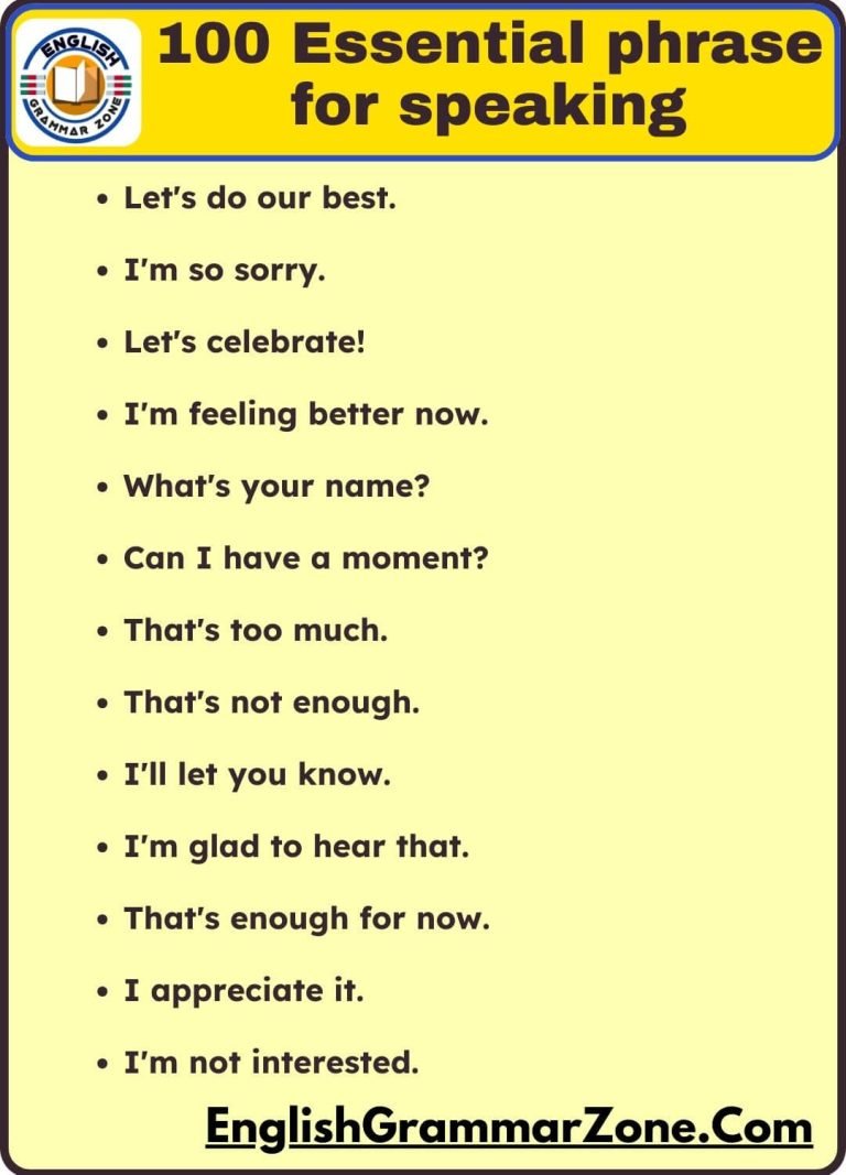 100 Essential Phrase For Daily Use। English Grammar Zone