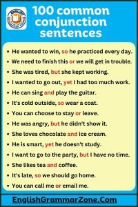 100 Common Conjunction Words With Example Sentence