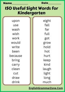 150 Useful Sight Word And Example Sentence Worksheet