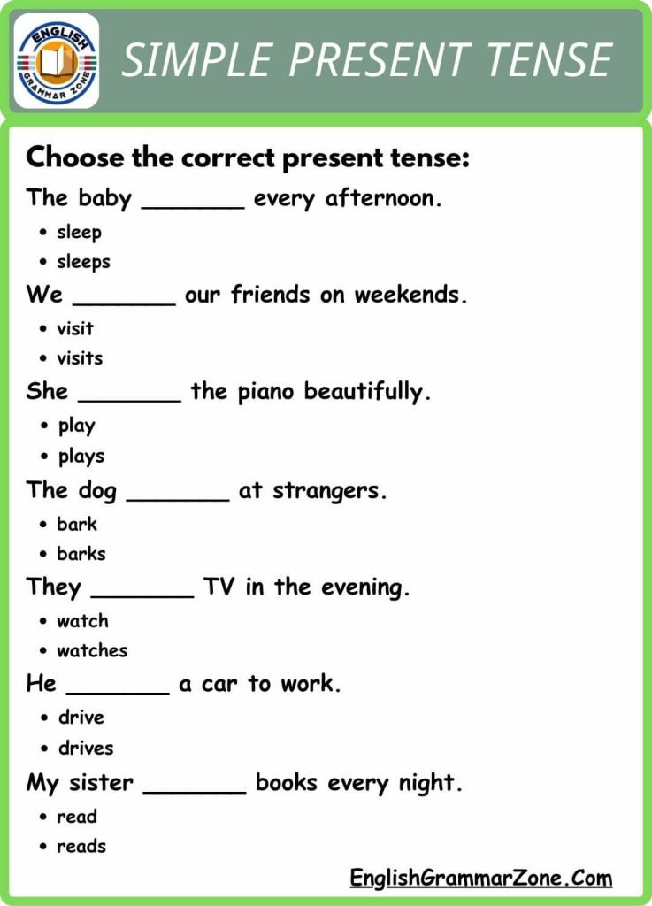 Choose The Correct Present Tense Worksheet With Answer