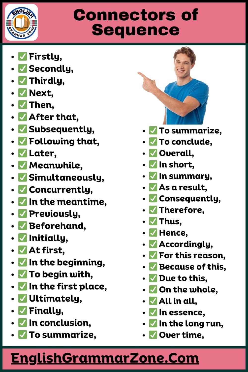 Connectors Of Sequence List And Example Sentence
