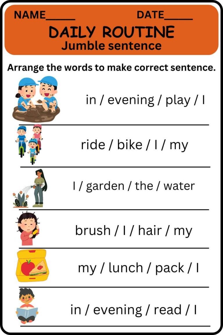Daily Routine Jumble Sentence Worksheet With Answer