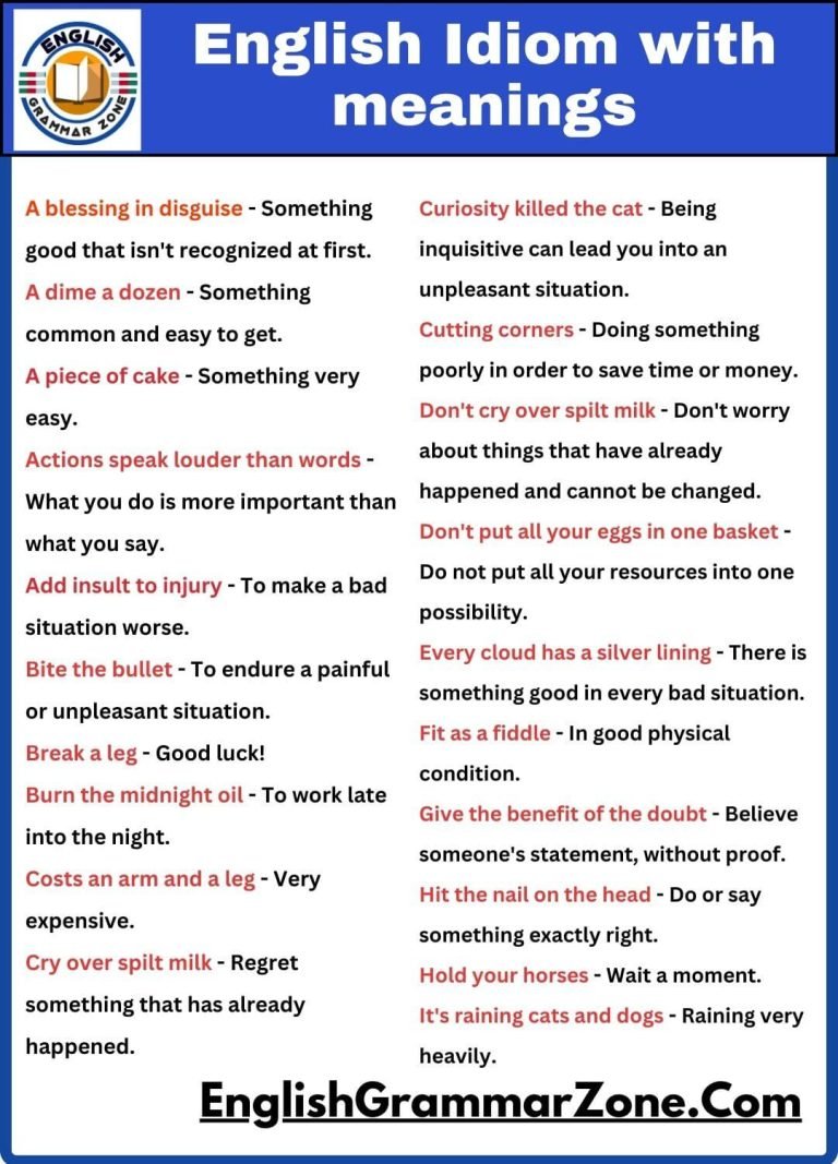 List Of English Idiom With Their Meanings