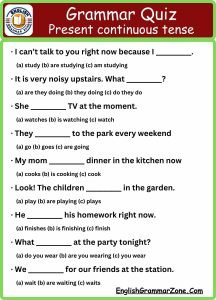Present Continuous Tense Multiple Choice Question And Answer