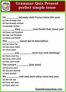 Present Perfect Simple Tense Multiple Choice Question And Answer