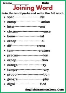 Joining Words Worksheet With Answer