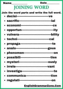 Joining Words Worksheet With Answer