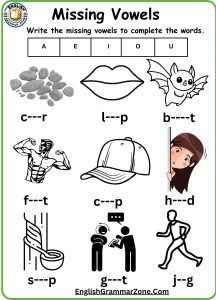 Missing Vowel Worksheet With Answer
