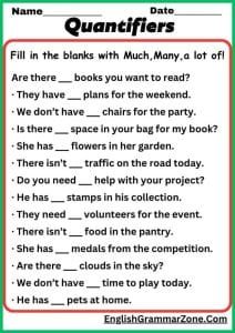 Quantifiers : Much-Many- A Lot Of Worksheet With Answer