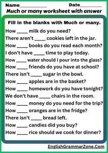 Much Or Many Worksheet With Answer