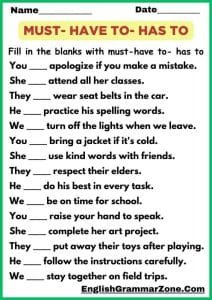 Must-have To- Has To Worksheet With Answer