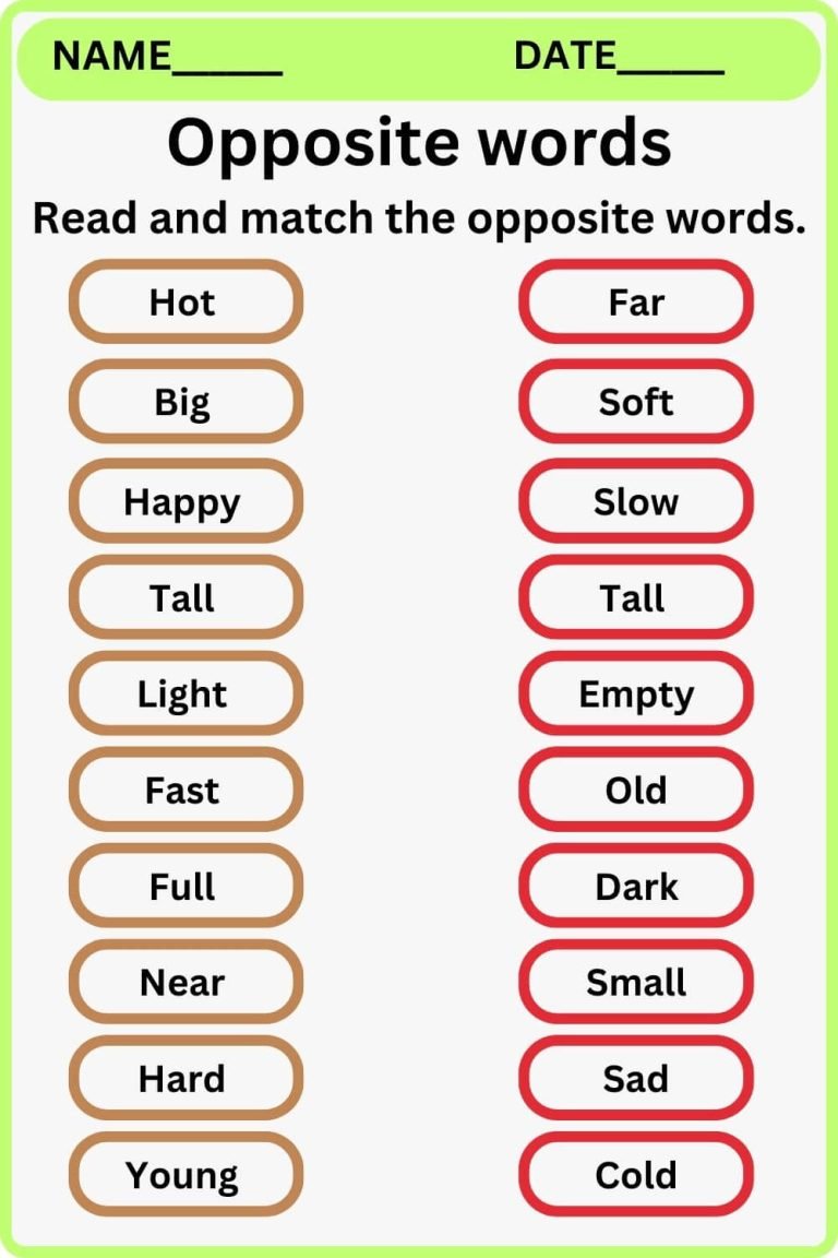 Opposite Words Worksheet For Grade 2