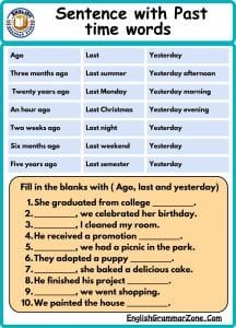 Grammar Worksheet With Past Time Words