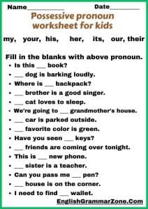 Possessive Pronoun Worksheet With Answer