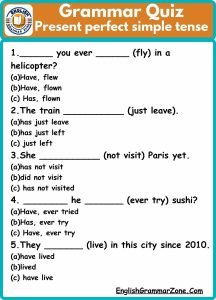 Present Perfect Simple Tense Multiple Choice Question And Answer
