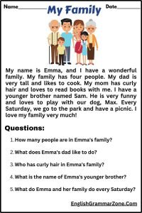 Engaging Reading Comprehension My Family With Answer