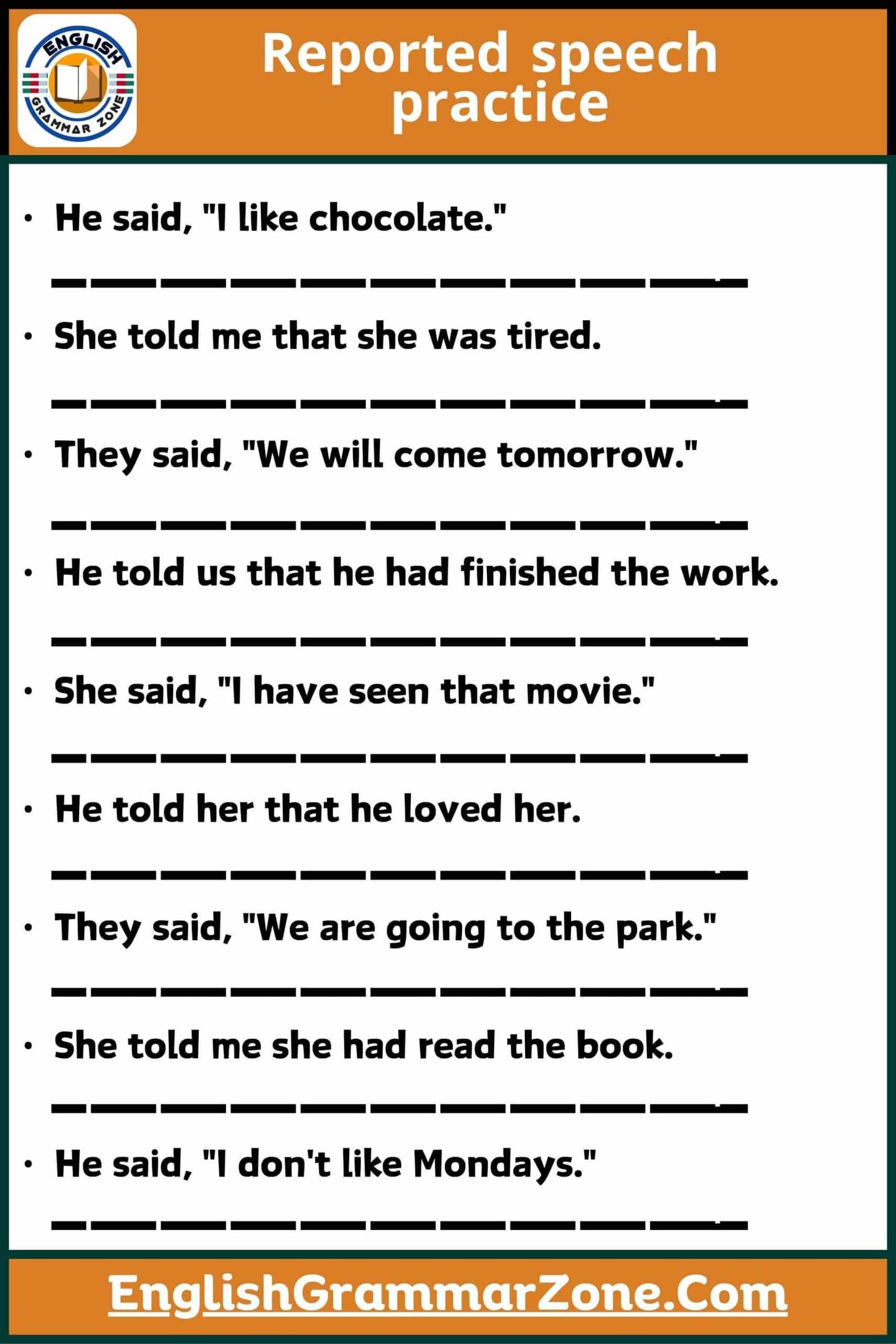 100 Sentence To Practice Reported Speech