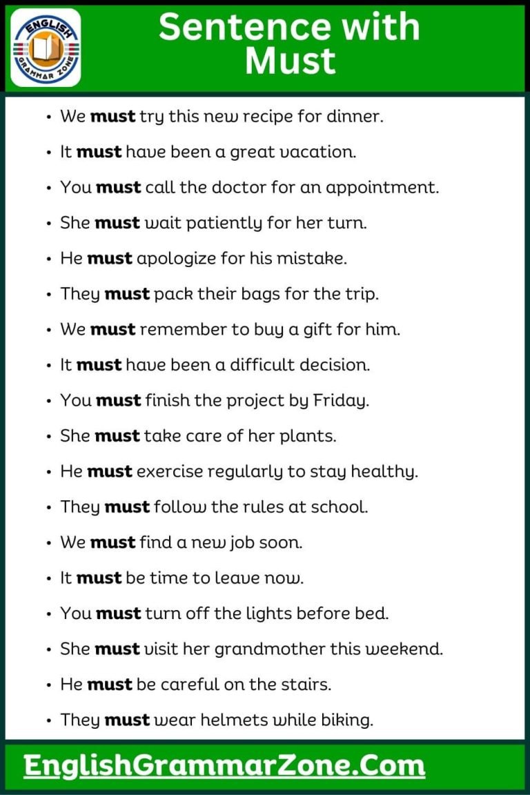 150 Modal Verb Must Example Sentence