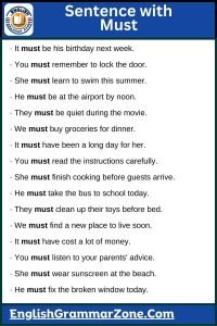 150 Modal Verb Must Example Sentence