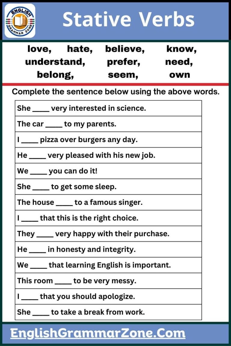 Stative Verbs Definition Usage And Example