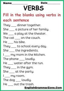 Verbs Worksheet And Exercise With Answer