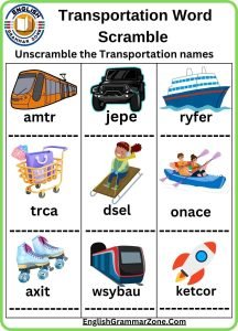 Transportation Word Scramble Worksheets For 1st, 2nd, And 3rd Grade