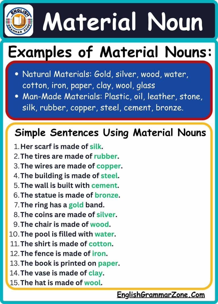50 Example Of Material Noun In Sentence