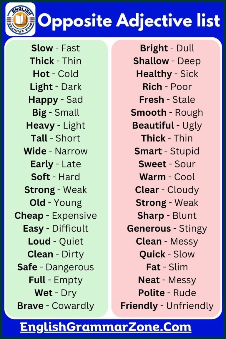 150 Opposite Adjectives With Example Sentence